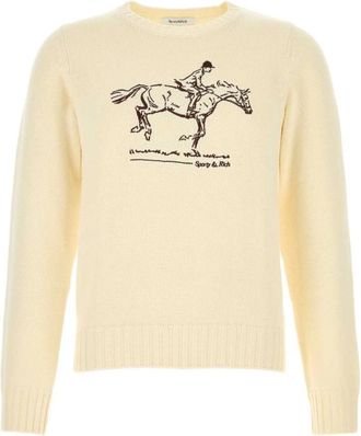 Sporty & Rich Homme, Pulls, Blanc, Taille: M Pull ras du cou avec motif &eacute;questre