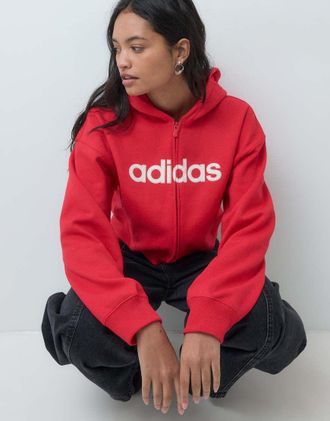 adidas Originals Retro-Logo-Kapuzenpullover mit durchgehendem Rei&szlig;verschluss in Rot
