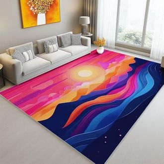 Generic Tapis Imprim&eacute; Abstraction Paysage Soleil et Lune pour Salon Chambre D&eacute;coration de la Maison - Multicolore Flanelle Antid&eacute;rapante Tapis Salon de Sol pa