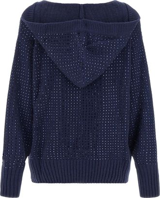 Pinko Rhinestone-Embellished Hood Cardigan - Navy
