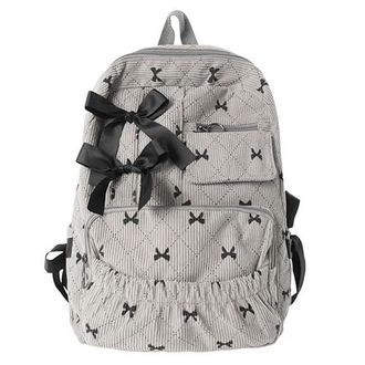 Generic Sac &agrave; dos d&eacute;cole avec noeud pour adolescentes, esth&eacute;tique, en velours c&ocirc;tel&eacute;, joli sac &agrave; dos d&eacute;cole, sac &agrave; dos kawaii avec noeud papillon pour adolesc