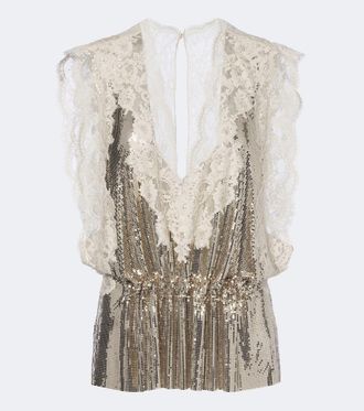 Paco Rabanne Top aus Chainmail mit Spitze