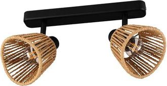 Eglo Deckenlampe 2-flammig Keelby, Deckenstrahler Wohnzimmer, Spot Deckenleuchte aus Stahl in Schwarz, Bast Papier in Naturfarben, E14 Fassung