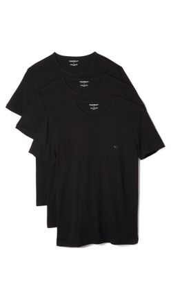 Emporio Armani Herren T-Shirt aus Baumwolle mit Rundhalsausschnitt Unterhemd, schwarz, Mittel (3er Pack)