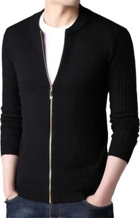 Generic Cardigan &agrave; col rond pour homme - Manches longues - Fermeture &eacute;clair - Style d&eacute;contract&eacute; - En tricot fin, Noir, L