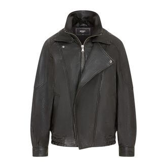 Infinity Leather Herren Schwarze Lammleder-Biker-Blouson-Jacke - Big Bomber