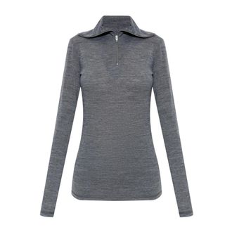 Jil Sander Oberteil mit Stehkragen und halbem Rei&szlig;verschluss - - Tops - Damen - Grau - S