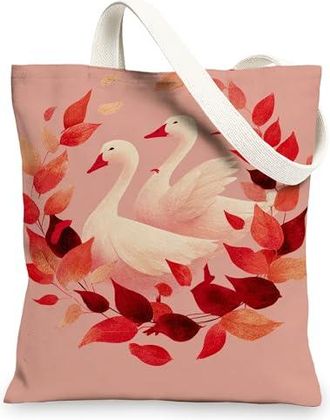 Generic Sacs fourre-tout en toile motif cygne - Réutilisables - Légers et lavables - Motif floral - Pour salle de sport, Pêche, 13x15 Inch