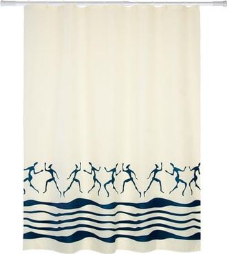 MSV Anti-Schimmel Duschvorhang - Anti-Bakteriell, waschbar, wasserdicht, mit 12 Duschvorhangringen - Polyester, Zanzibar Creme Blau 180x200cm