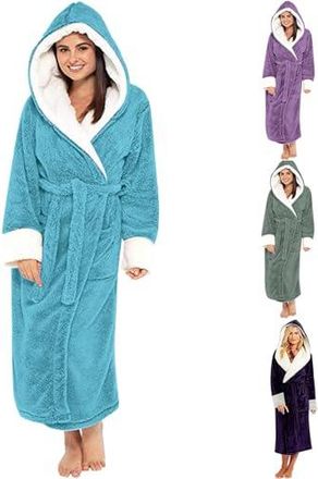 Generic Peignoir thermique grande taille pour femme - Peignoir chaud &agrave; capuche - Longueur totale - Peignoir &eacute;pais - Confortable et moelleux - Peignoir de luxe
