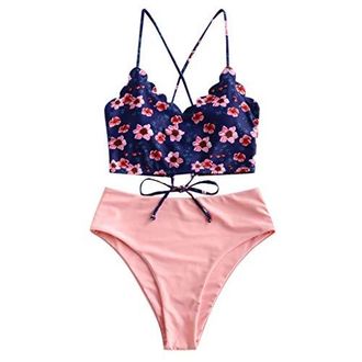 Generic Maillot De Bain Sport Femme- Ensemble De Maillots De Bain Tankini Fleuris pour Crois&eacute;S Et Sexy &agrave; Festons
