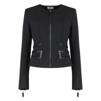 Elisabetta Franchi Doppellagige Cr&ecirc;pe-Jacke mit Rei&szlig;verschlussdetails - - Jackets - Damen - Schwarzk - S