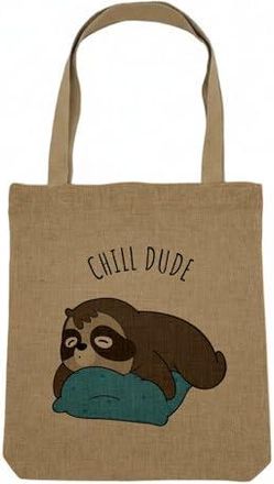 Fabulous Sac Shopping Tote Bag Aspect Lin - Chill Dude Paresseux Enfant Sommeil - Sac de Courses Toile Epaisse 360g Beige Naturel Cabas Port&eacute; Epaule Solide Imp