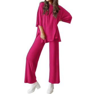 Generic Ensemble de d&eacute;tente doux, ensembles de maternit&eacute; surdimensionn&eacute;s &agrave; jambes larges 2 pi&egrave;ces pour femmes, rose rouge, XXL