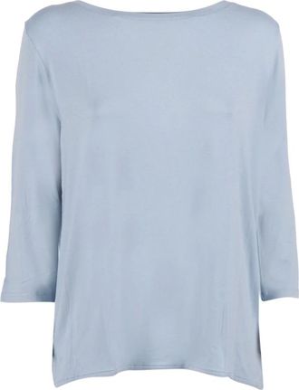 Majestic Filatures Femme, Pulls, Bleu, Taille: 42 FR T-shirt col bateau manches 3/4