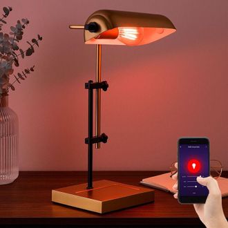 Globo Lighting Smart Home Lampe de table &agrave; intensit&eacute; variable Lampe de lecture Lampe de chevet, couleur or noir, 1x RGB LED 5W 470Lm blanc chaud froid, H 50 cm
