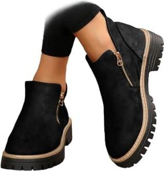Generic Bottines courtes pour femme - Talon compens&eacute; bas - Fermeture &eacute;clair - Antid&eacute;rapantes - Confortables et d&eacute;contract&eacute;es - Avec semelle ext&eacute;rieure, a noir