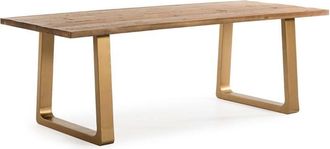 Les Tendances Les Tendances - Table à manger bois massif clair et pieds métal doré 220cm