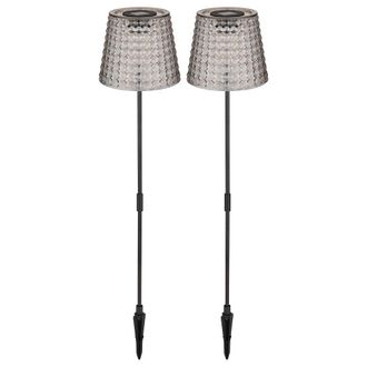 Globo Lighting LED Solarlampe Gartendeko Au&szlig;enlampe Kristallleuchte, rauchfarben schwarz Kunststoff, Akku IP44 Erdspie&szlig;, 3000K warmwei&szlig;, 2er Set, H 60 cm