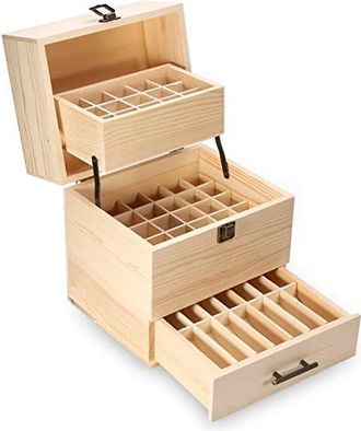 Filfeel Bo&icirc;te de rangement pour huiles essentielles, 59 fentes Bo&icirc;te de rangement en bois pour huiles essentielles Grand organisateur Bo&icirc;te &agrave; trois couches, 2