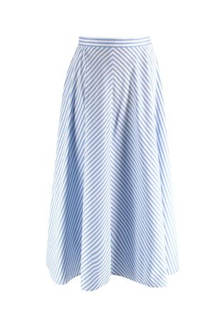 Ralph Lauren Polo Ralph Lauren Blue Stripe A-line Midi Skirt Size XS
