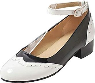 SJJH Escarpins Femme Noir-Blanc et Brides Cheville