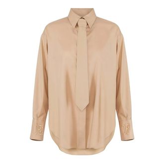 Elisabetta Franchi Femme, Blouses et Chemises, Beige, Taille: 42 FR Chemise en coton avec cravate