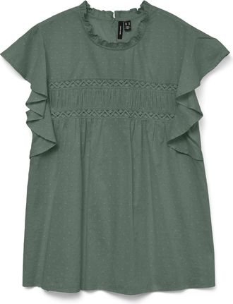 Vero Moda Damen Vmtrine Sl Lace WVN Ga Noos Top, Laurel Wreath, Small