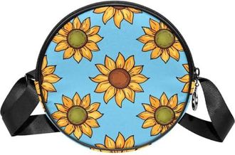 Generic Petit sac &agrave; bandouli&egrave;re rond pour femme, motif tournesol avec fermeture &eacute;clair, bretelles r&eacute;glables, style d&eacute;contract&eacute;, pour femmes et filles