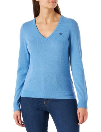 GANT Damen MD. Extrafine Lambswool V-Neck Pullover, Pacific Blue, XL