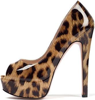 elashe Escarpins Femme Plateforme - 15CM Escarpins Peep Toe - 3CM Plateforme Talon Chaussures Open Toe Leopard EU45