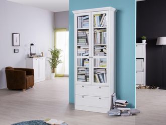 M&ouml;belando Vitrine Vitrinenschrank Schrank B&uuml;cherschrank B&uuml;cherregal wei&szlig; Landsted I