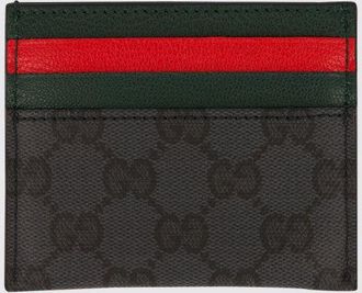 Gucci Porte-cartes plat en tissu GG Supreme avec d&eacute;tail Web et finitions en cuir