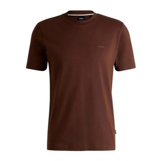 HUGO BOSS Homme, Tops, Brun, Taille: 2XL T-shirt en jersey de coton marron avec logo en caoutchouc