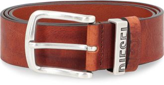 Diesel Mens Leather Belt With Silver-Tone Buckle Brown Cow Hide