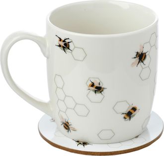Puckator The Nectars Meadow Bee Bienen Tasse & Untersetzer Set aus Porzellan