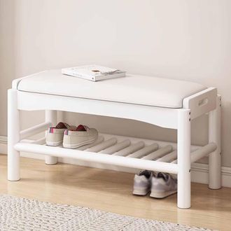 Generic Schuhbank Aus Massivholz Mit Kissen - 2-stöckiges Schuhregal for Eingangsbereich, Wohnzimmer, Schlafzimmer(White,45x30x40cm)