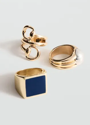 Mango Set 3 bagues combin&eacute;es or - Femme - M - MANGO