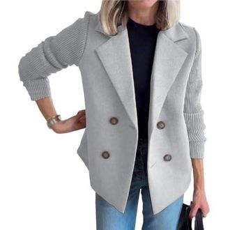 Generic Manteau d&eacute;contract&eacute; &agrave; manches patchwork en tricot &agrave; revers pour femme, nouveau caban 2025 &agrave; double boutonnage, gris, XXL