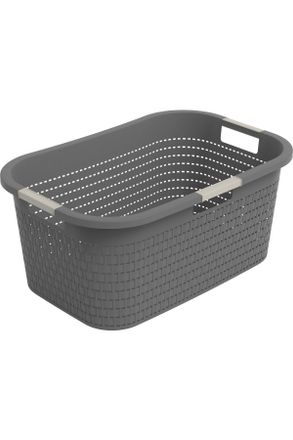 Rotho Wäschekorb Country, Anthrazit, Kunststoff, 40 L, 38.9x25.1x58 cm, Blauer Engel, Reach, DIN EN ISO 14001, DIN EN ISO 9001, Made in Switzerland, Tragegr