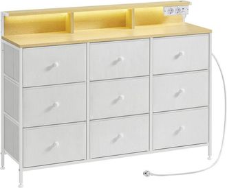 Songmics Songmics - Commode 9 tiroirs avec &eacute;clairage LED - Cadre en acier - Dimensions 33,5 x 114 x 84 cm - Pour chambre et salon - Gris tourterelle