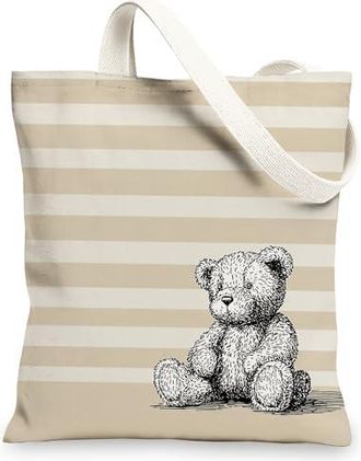 Generic Sacs fourre-tout en toile rayés, sacs à provisions réutilisables, amusants et décontractés, légers et lavables avec bandoulière en toile Ba, beige, 13