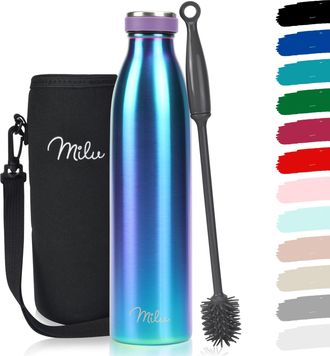 Milu Edelstahl Trinkflasche 350ml, 500ml, 750ml, 1L, 1,5L - Thermosflasche für Kinder Erwachsene auslaufsicher Isolierflasche Kohlensäure geeignet- inkl. R