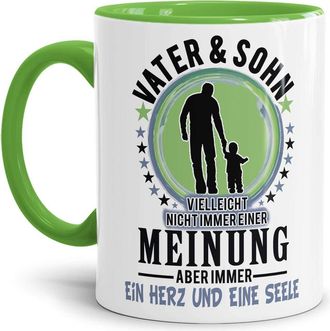 Tassendruck Lustige Tasse mit Spruch für Papa - Vater und Sohn - Kaffee-Tasse/Geschenk-Idee Väter/Vatertagsgeschenk/Geburtstag/Vatertag - Innen & Henkel Hellgrün