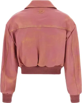 Diesel Cropped Lambskin Aviator Jacket - Pink