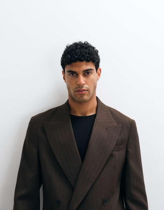 Asos veste de costume regular crois&eacute;e &agrave; double boutonnage &agrave; rayures marron