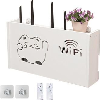 Generic WiFi-Router-Speicherhalter - Fortune Cat Wandbox, Bel&uuml;ftetes Organizerregal, Dekorative Routerh&uuml;lle | Stilvolle Wohnkultur WiFi Box Hider Fernbedienun