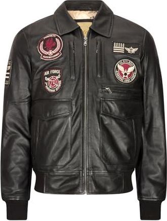 TruClothing Blouson Bomber en Cuir véritable pour Homme Style Classique décontracté aviateur avec Badges - Noir XXL