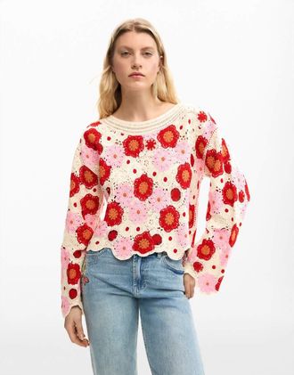 Desigual Sweatshirt in Wei&szlig; mit geh&auml;keltem Blumendesign