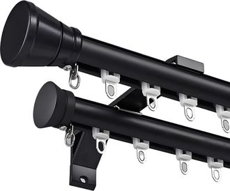 Generic Gardinenstangen Innenlauf 2-Läufig Aus Aluminiumlegierung 1m-5m Vorhangschiene Wandmontage 1m-5m for Wohnzimmer Schlafzimmer Fenster(Schwarz,1.5m(4.9f